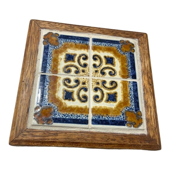 Kitchen | Antique Raised Underneath Dish Wood Tile Trivet Art Deco See ...